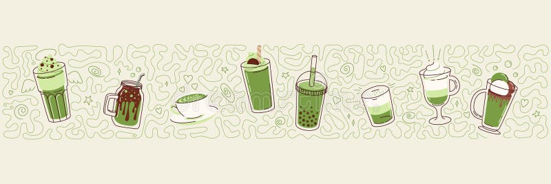 Matcha Tea Abstract Decorative Horizontal Banner Stock Illustrations ...