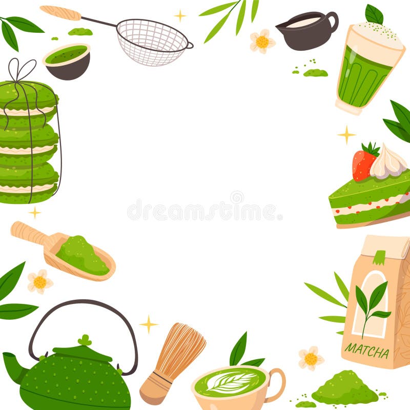 Matcha Tea Background in Flat Design Stock Illustration - Illustration ...