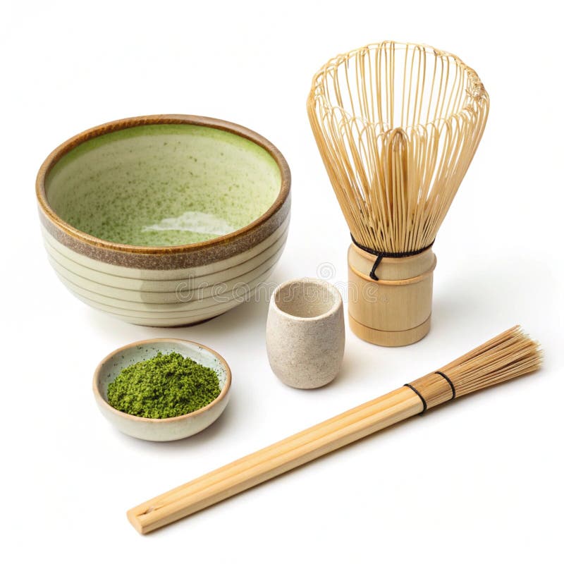 Matcha Tea Ceremony Setup Isolated on White Background Stock ...
