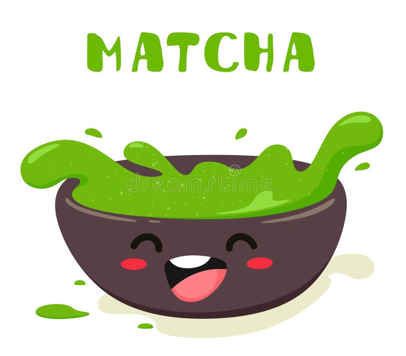 Cute Cartoon Cup Of Matcha Latte Vector Illustration Isolated On White ...