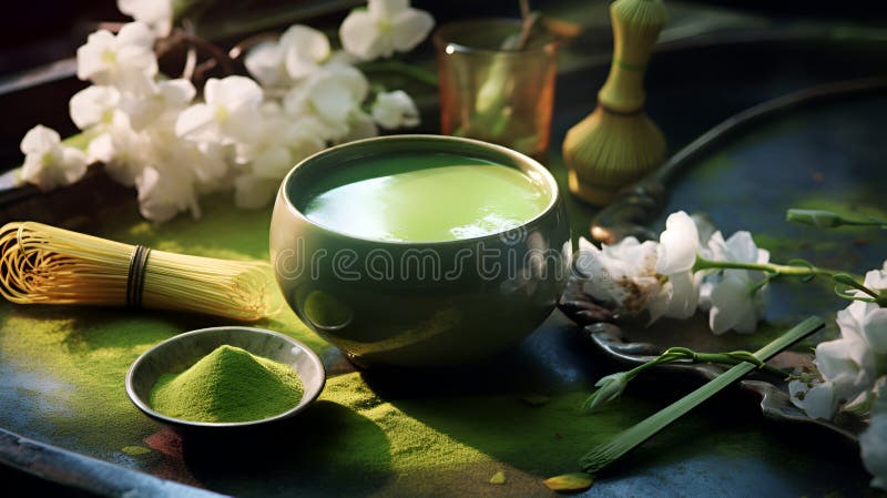 Matcha Tea Japanese Green Tea with Accessories Stock Illustration ...