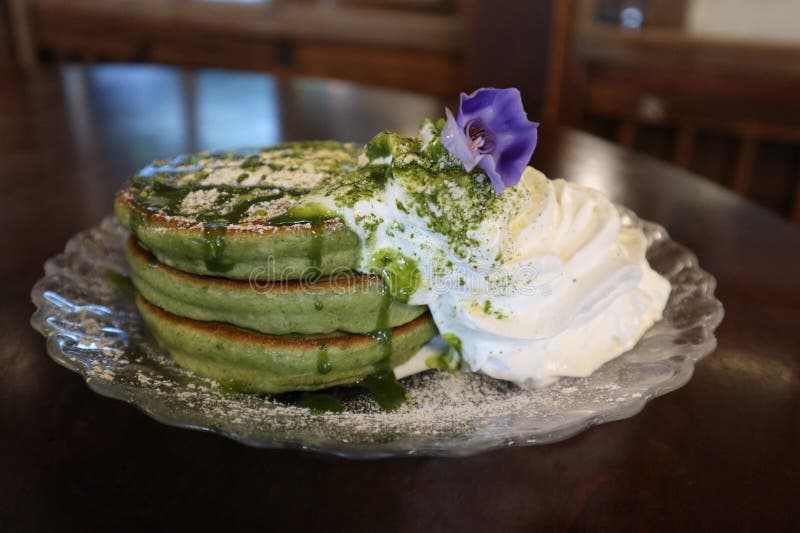 Matcha Tea Pancakes in Kamakura, Japan Stock Image - Image of plate ...