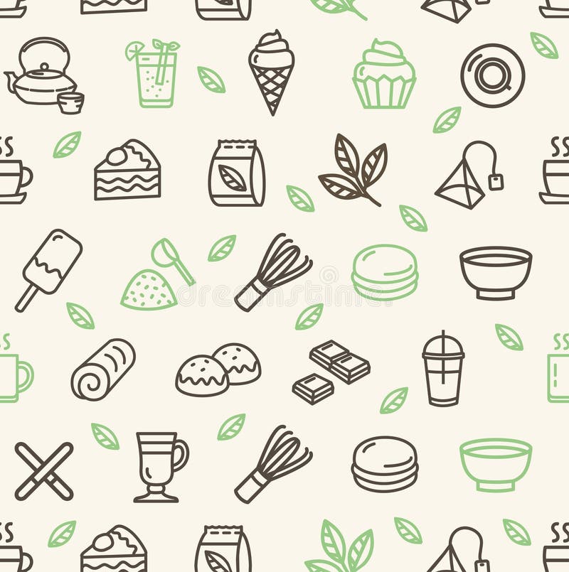 Matcha Tea Sign Seamless Pattern Background on a White. Vector Stock ...