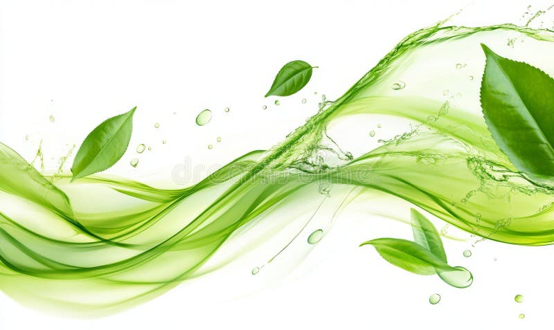 Matcha Water Creates a Horizontal Wave with Isolated Green Tea Leaves ...