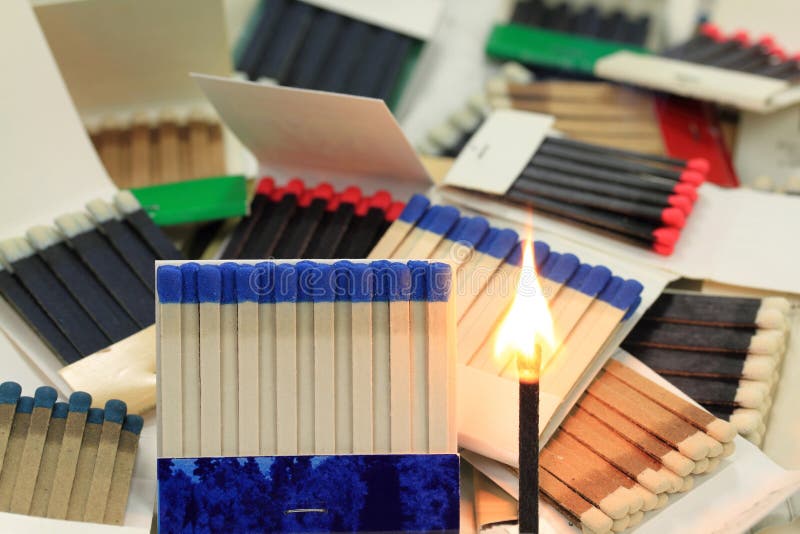 Matchbooks And Fired Paper Stick With Flame. Stock Image - Image of ...