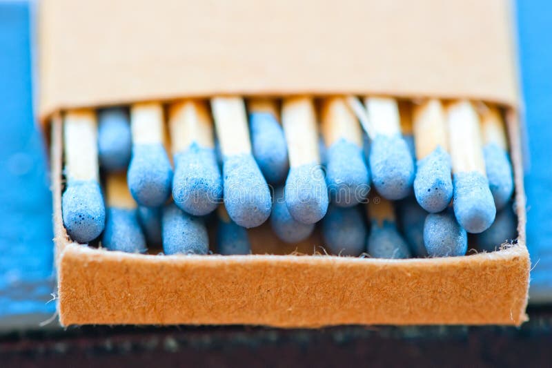 Matchbox with Blue Heads Closeup Stock Image - Image of cardboard ...
