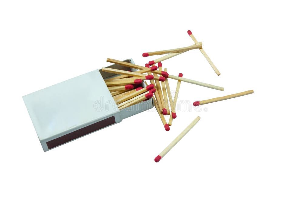 Matchbox and Red Matches Isolated on White Background. Side View and ...