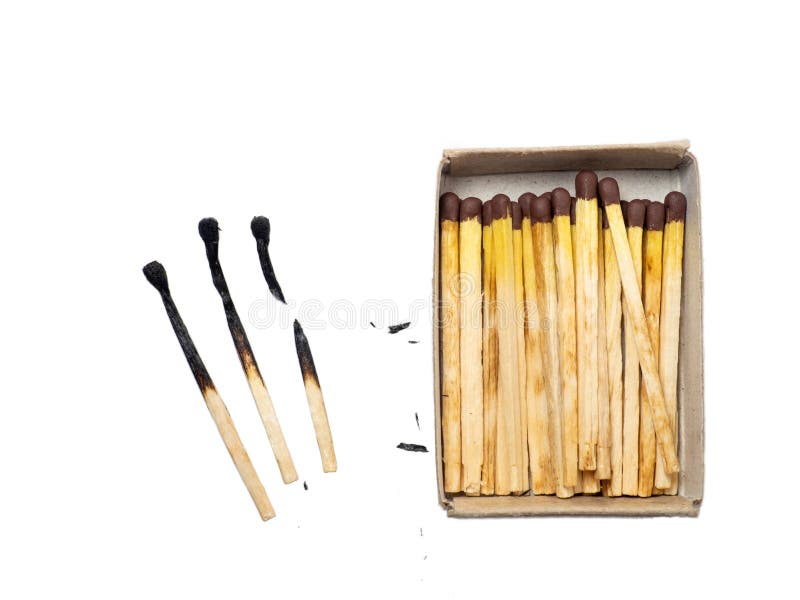 Matchbox on a White Background. Matchstick. Burnt Match Near the Box ...