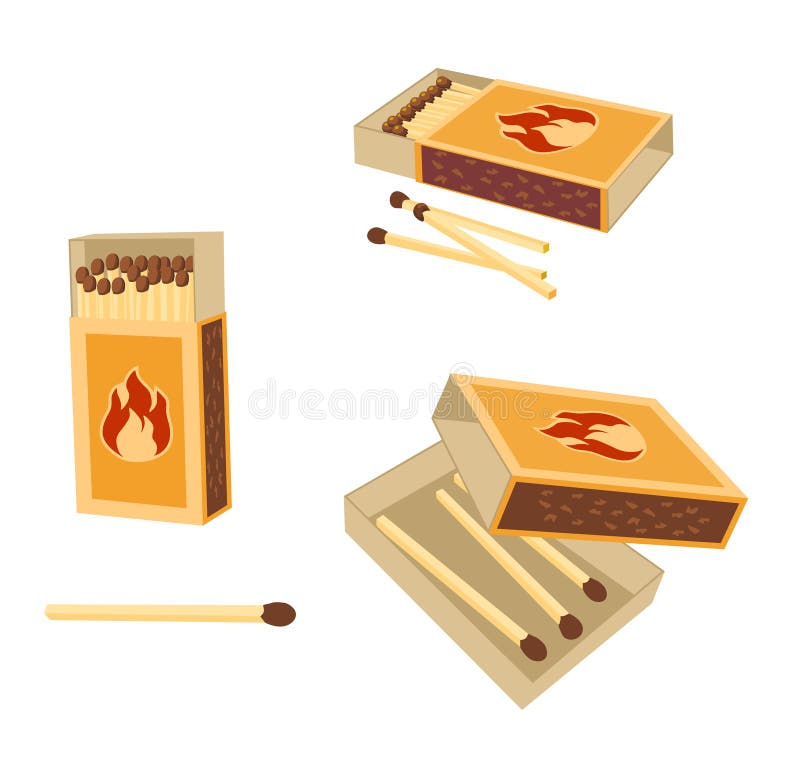 Matchboxes and Matches Set. Flat Design Style. Vector Illustration ...