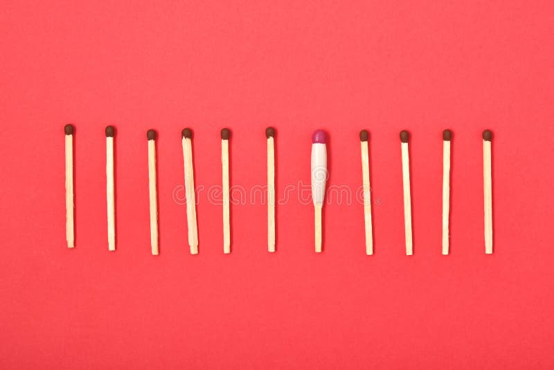 Matches are Arranged in a Row on a Red Background, One Waterproof Match ...