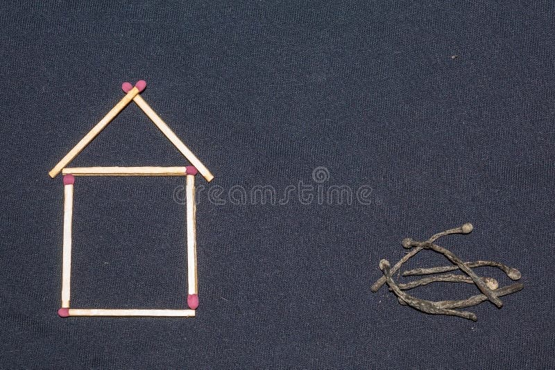 Matches in the Form of a House on a Dark Cloth Stock Image - Image of ...