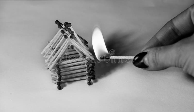 Matches House and Hand with Burning Fire - Risk of Accident Stock Photo ...