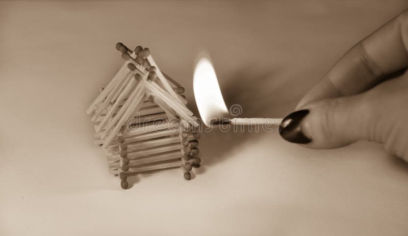 Matches House and Hand with Burning Fire - Risk of Accident Stock Photo ...