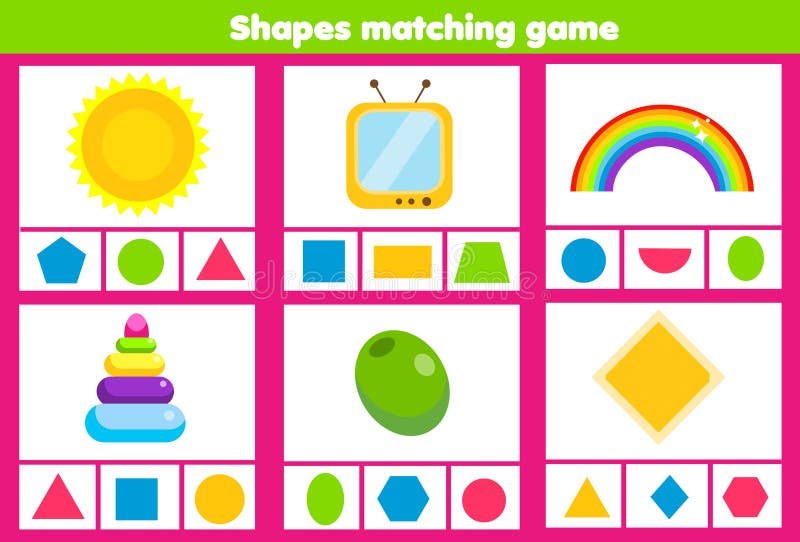 Matching Children Educational Game. Match Objects Wtih Geometric Shapes ...