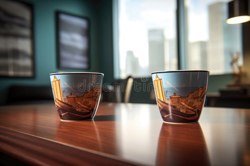 Matching Coffee Cups on a Meeting Room Table Stock Photo - Image of ...