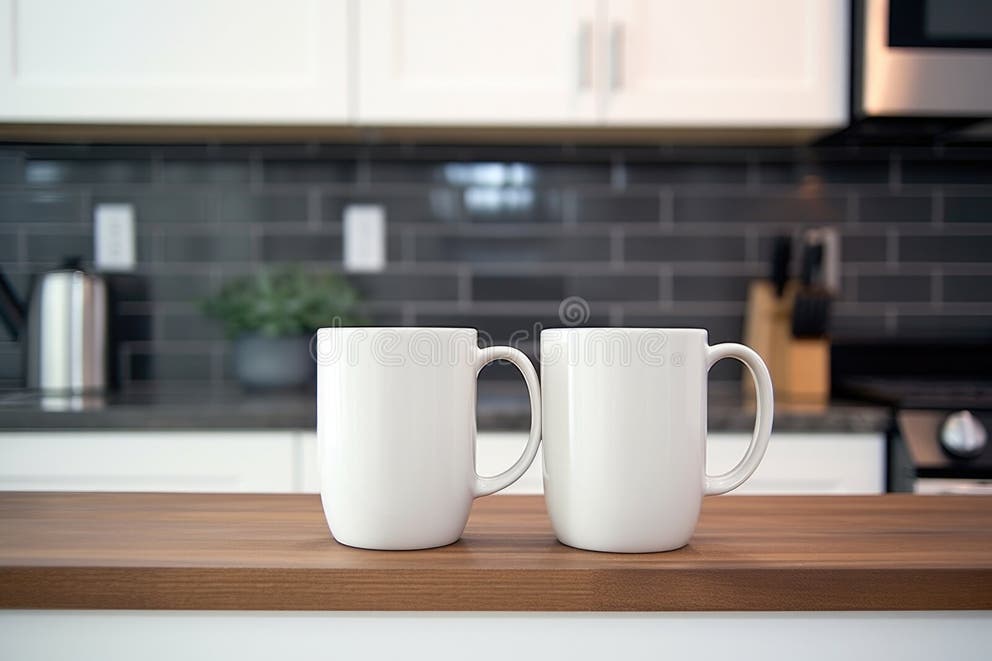 Matching Coffee Mugs on a Kitchen Counter Stock Image - Image of ...