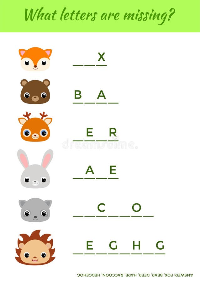 Matching Educational Game for Children with Cute Animals. Write Missing ...