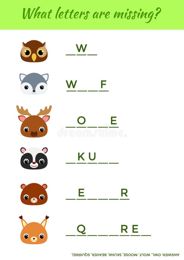 Matching Educational Game for Children with Cute Animals. Write Missing ...