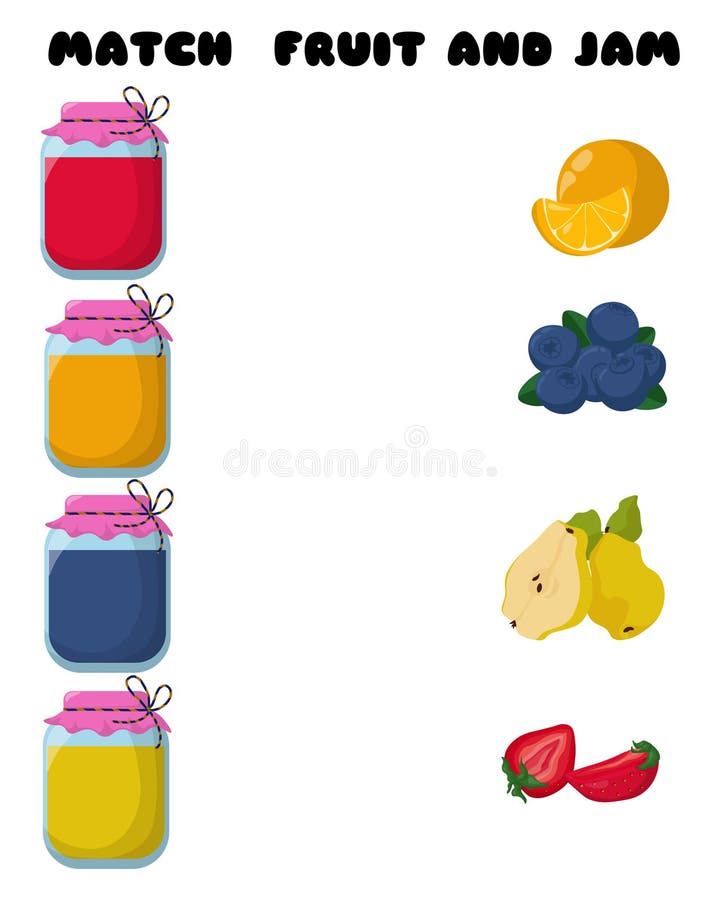 Matching Fruits and Jam, Educational Game for Kids Activity Stock ...