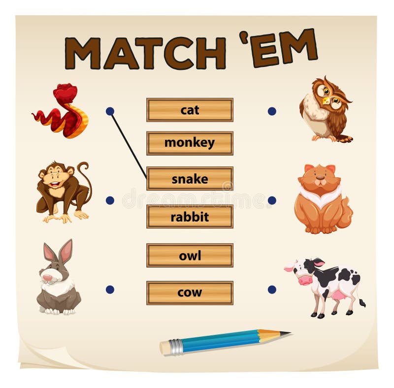 Matching game with animals stock vector. Illustration of object - 77385399