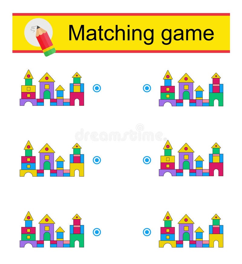 Matching Game. Attention Task for Kids. Cartoon Castle Stock Illustration - Illustration of ...