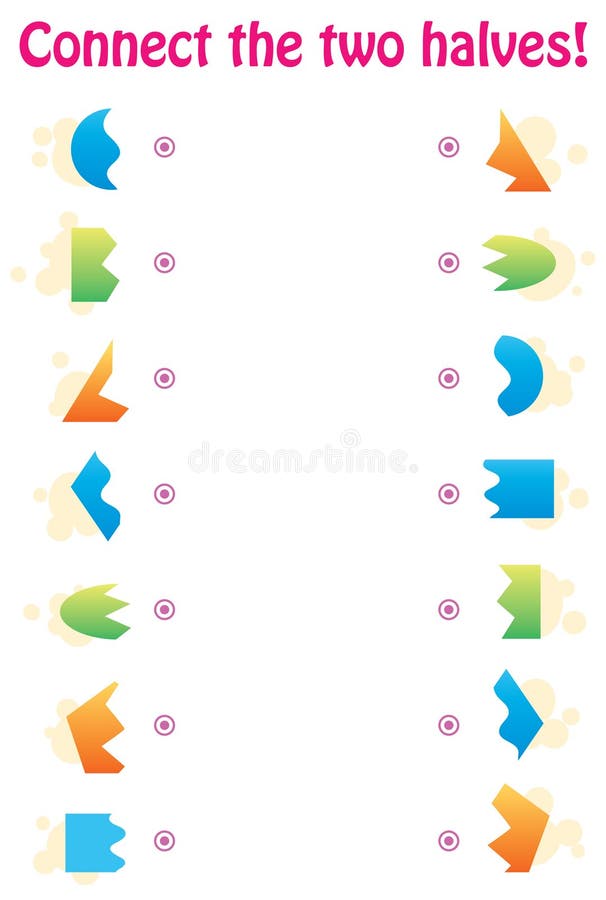 Matching Game - Connect the Two Halves of Geometric Shapes Stock Vector ...