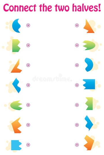Matching Game - Connect the Two Halves of Geometric Shapes Stock Vector ...