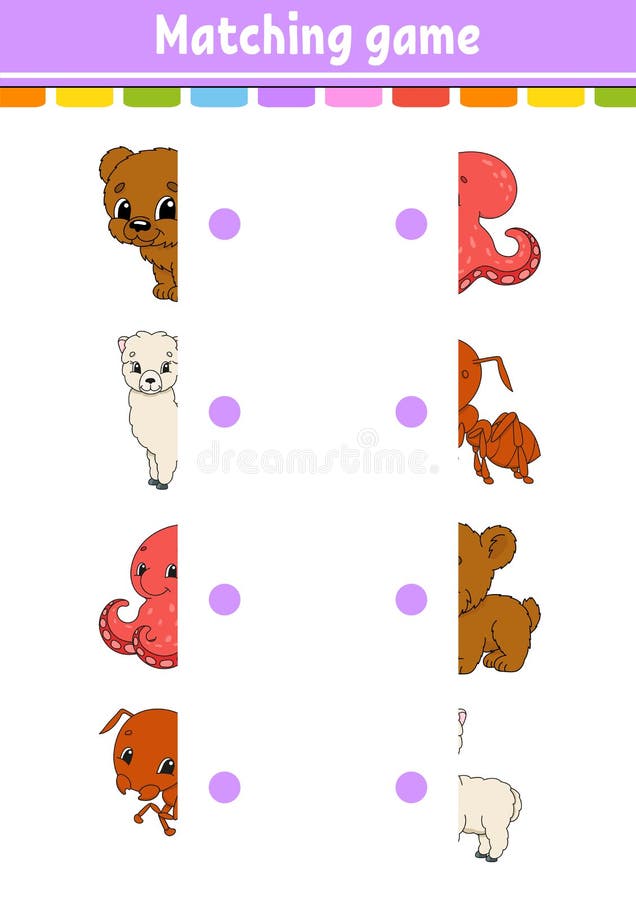 Matching Game. Draw a Line. Education Developing Worksheet. Activity ...