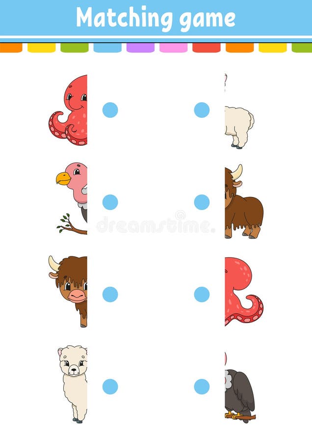 Matching Game. Draw a Line. Education Developing Worksheet. Activity ...