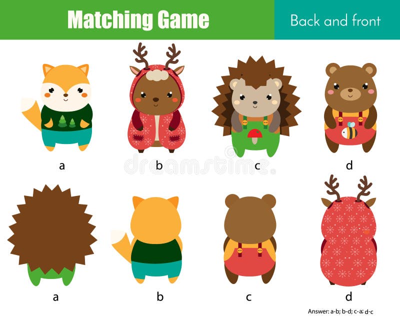 Matching Game. Educational Children Activity with Cute Animals Stock ...