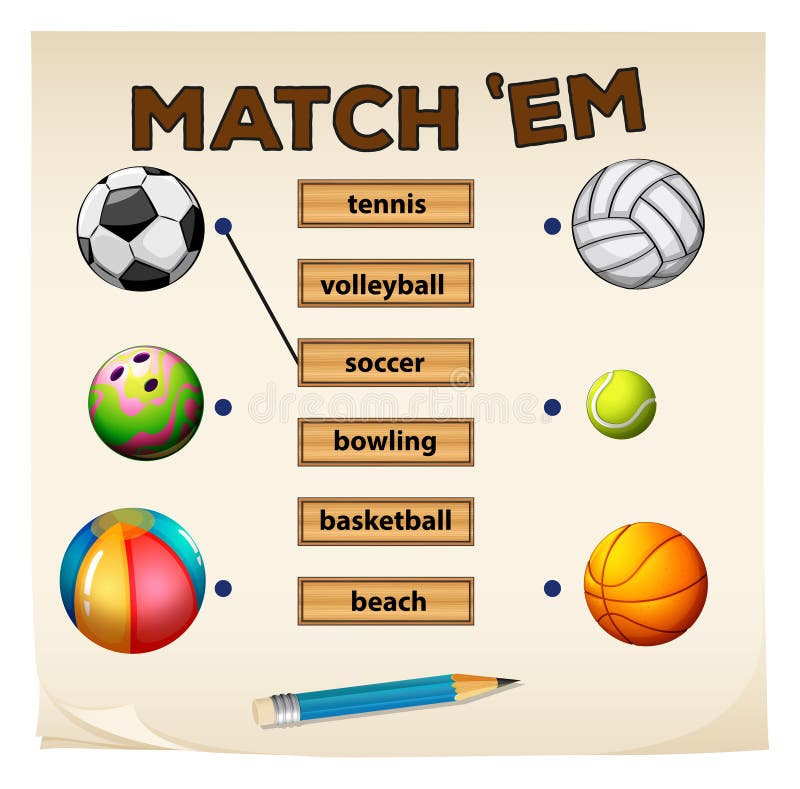 Matching Game with Sports and Balls Stock Vector - Illustration of ...