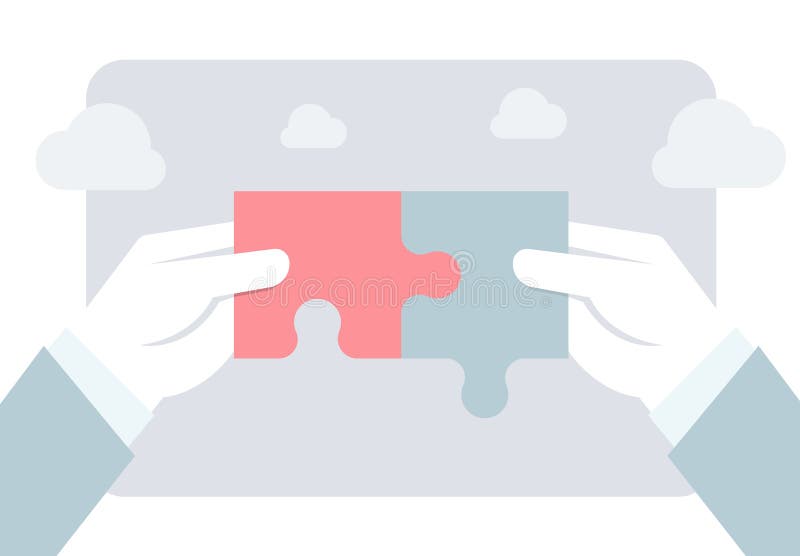 Matching Puzzle Pieces Vector Flat Background Icon. Two Hands Joining ...