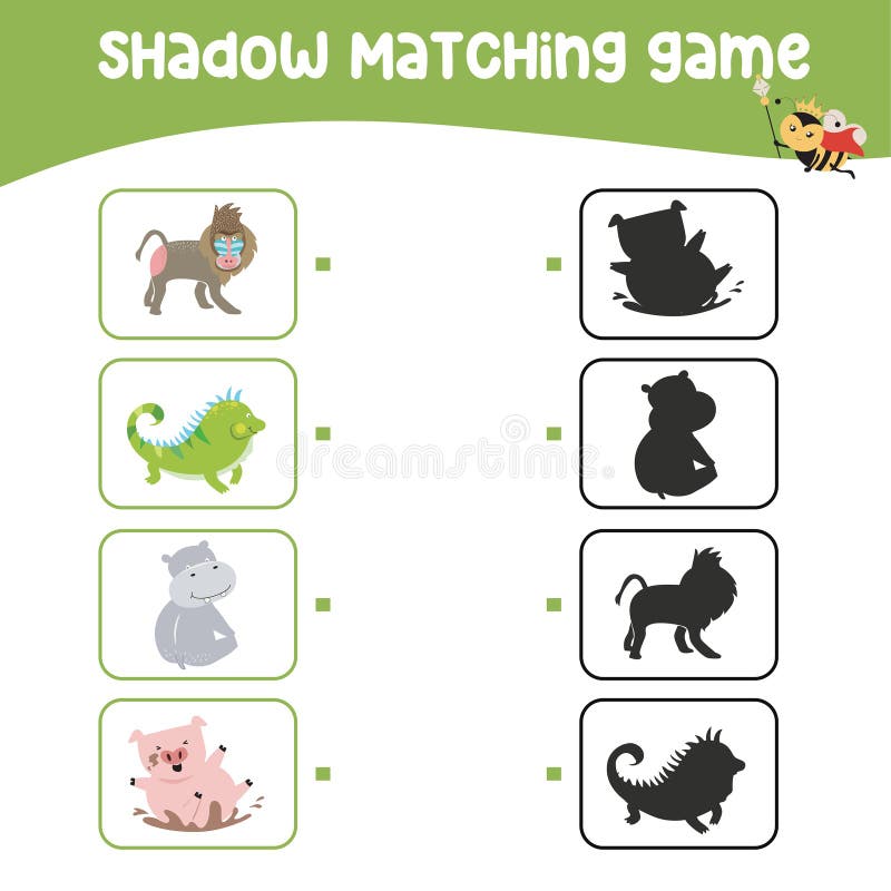 Matching Shadow Game for Children. Find the Correct Shadow Stock Vector ...