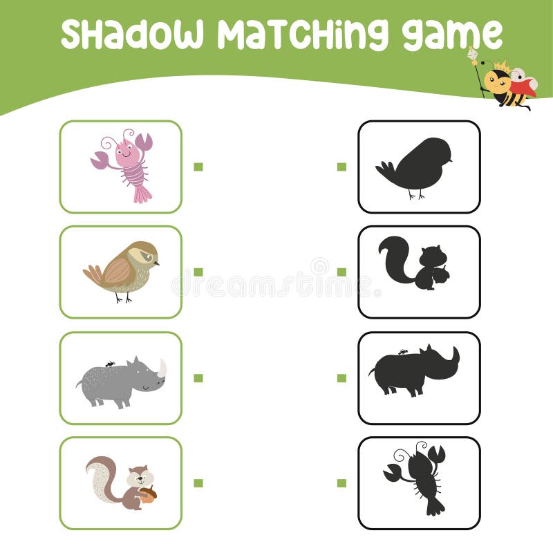 Matching Shadow Game for Children. Find the Correct Shadow Stock Vector ...