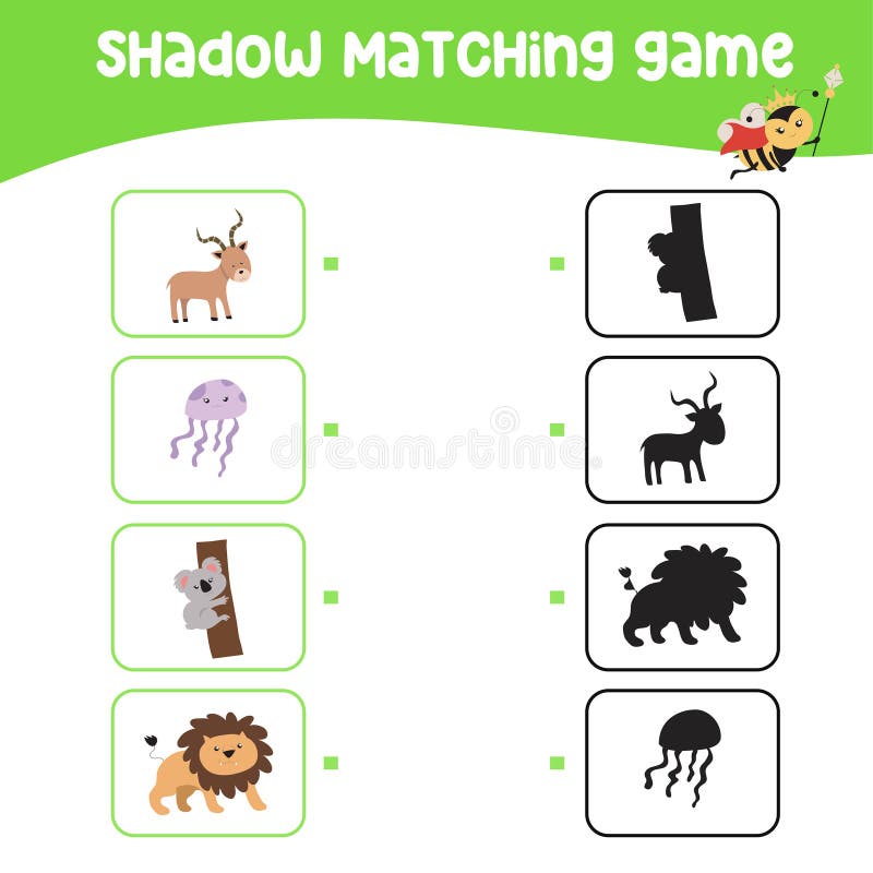 Matching Shadow Game for Children Stock Vector - Illustration of page ...