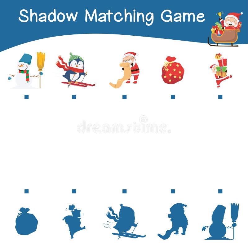 Shadow Matching Game Worksheet with Christmas Theme Stock Vector ...
