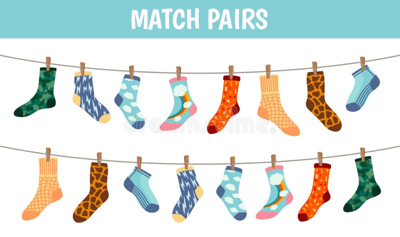Matching Socks Game. Puzzle Find Pair. Preschool Children Educational ...