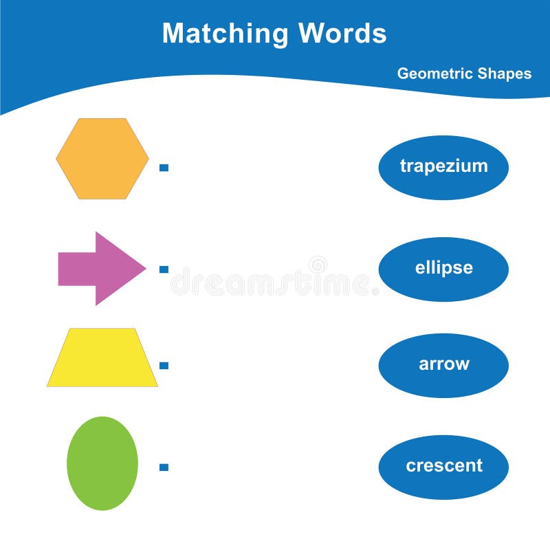 Geometric Shapes Matching Words Worksheet. Matching Words Game Stock ...