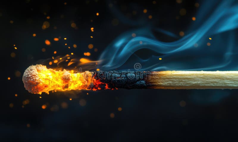 A Matchstick is Burning and the Flame is Blue Stock Image - Image of ...