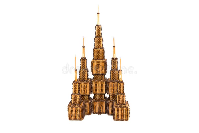 Matchstick Castle with Clock Handmade Stock Photo - Image of shape ...