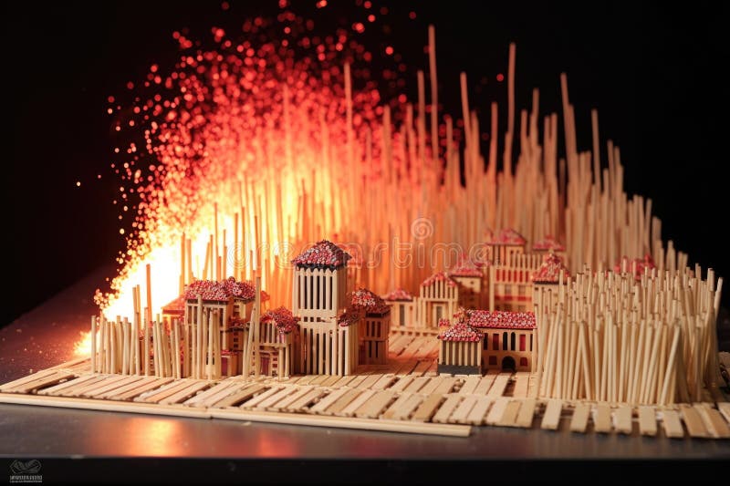 Matchstick Chain Reaction with Domino Effect Stock Photo - Image of ...