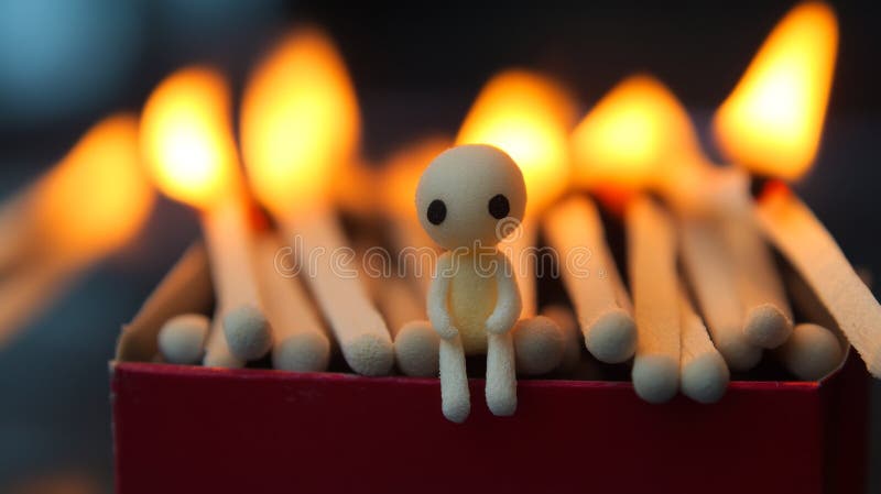 Matchstick Figure with Burning Matches Background Stock Photo - Image ...
