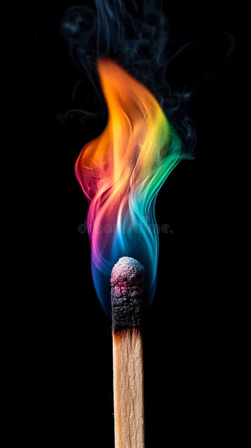 A Matchstick with a Rainbow Colored Flame Coming Out of it Stock Photo ...