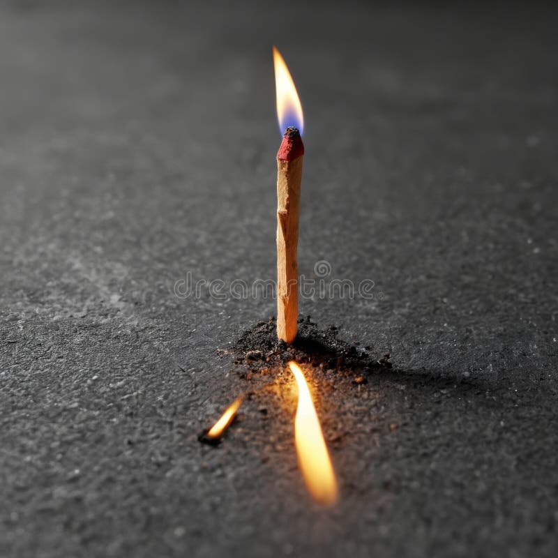 Single Burning Matchstick on Dark Surface Symbolizing Fragility and ...