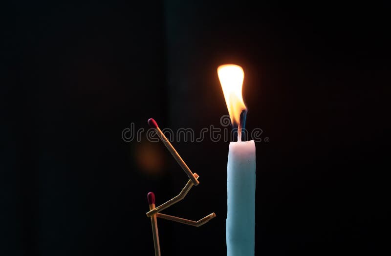 Matchsticks in Form of a Man Lighting a Candle, Matchstick Man Lighting ...