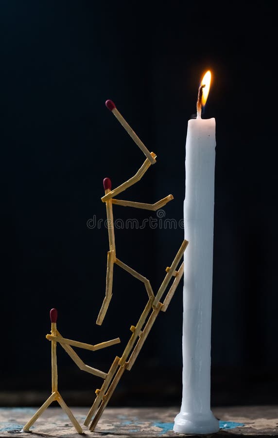 Matchsticks in Form of a Man Lighting a Candle, Matchstick Man Lighting ...