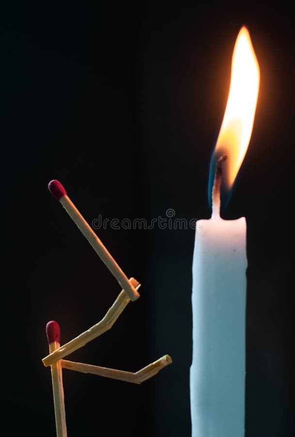 Matchsticks in Form of a Man Lighting a Candle, Matchstick Man Lighting ...