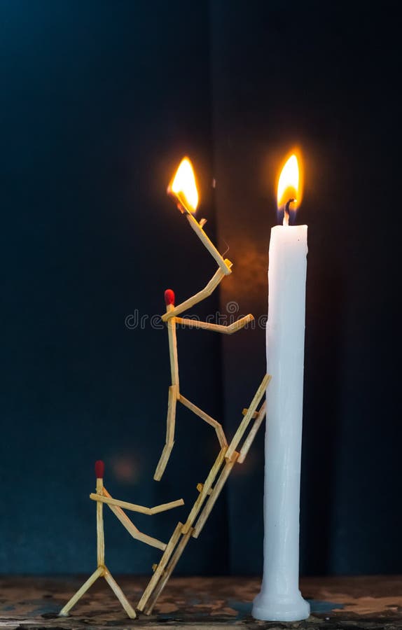 Matchsticks in Form of a Man Lighting a Candle, Matchstick Man Lighting ...