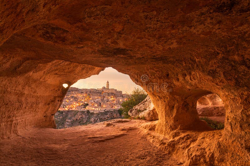 Matera, Italy at Dusk stock photo. Image of ancient - 380660320
