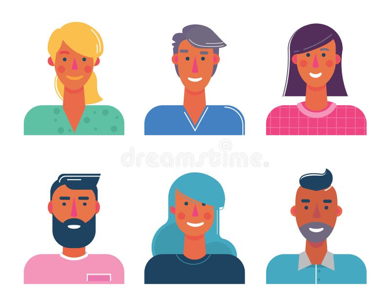 Material Cartoon Avatars, Vector Trendy Characters Collection Stock ...